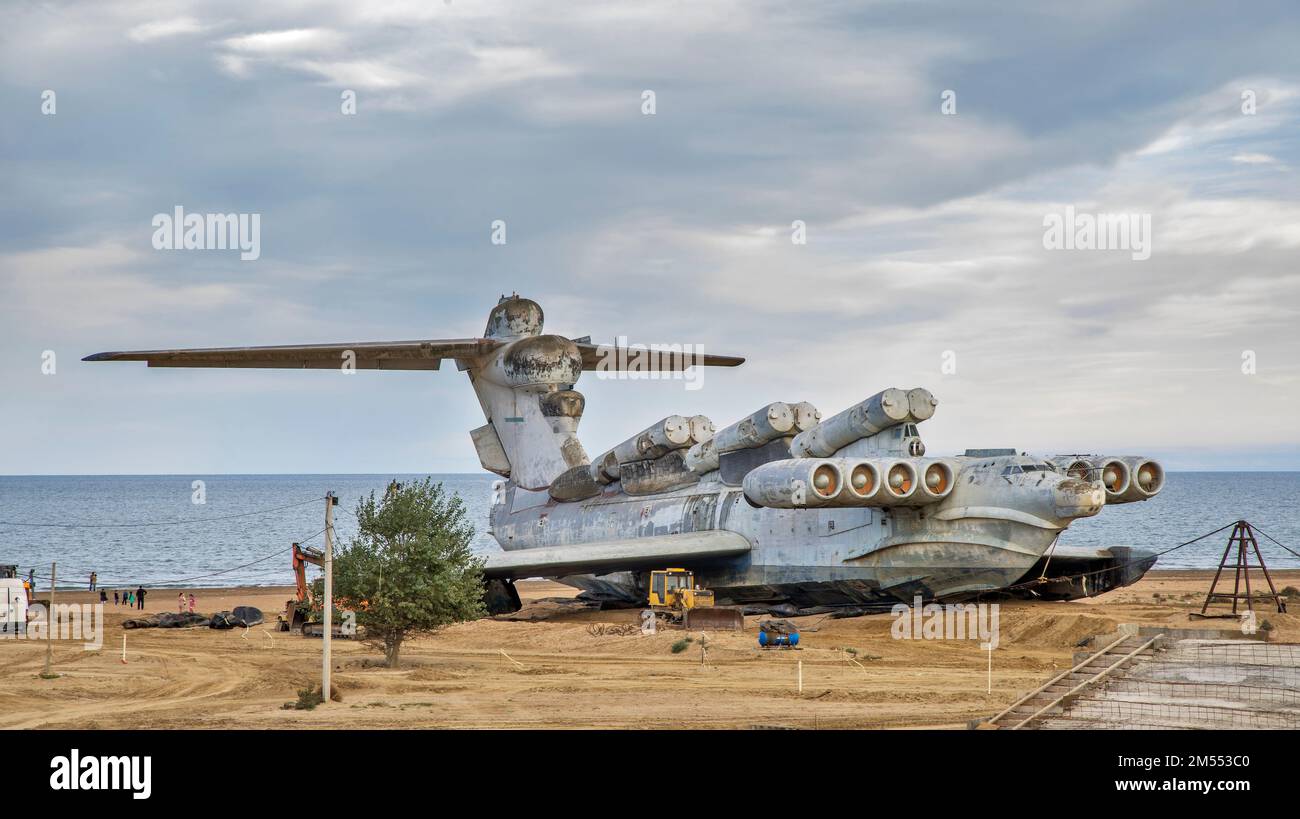 Lun-class ekranoplan (Caspian Sea Monster) at Arablyar village on shore ...