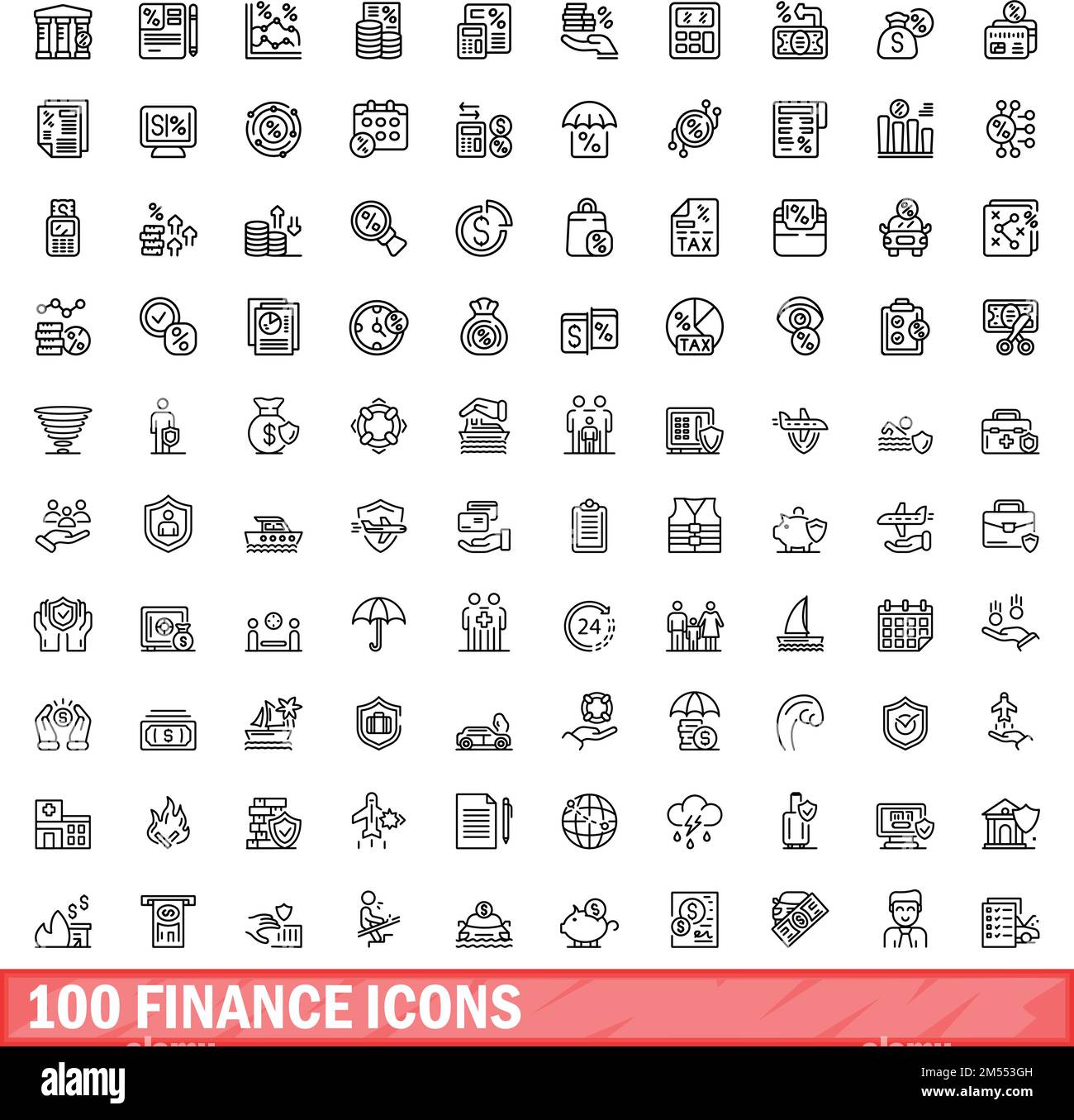 100 finance icons set. Outline illustration of 100 finance icons vector ...