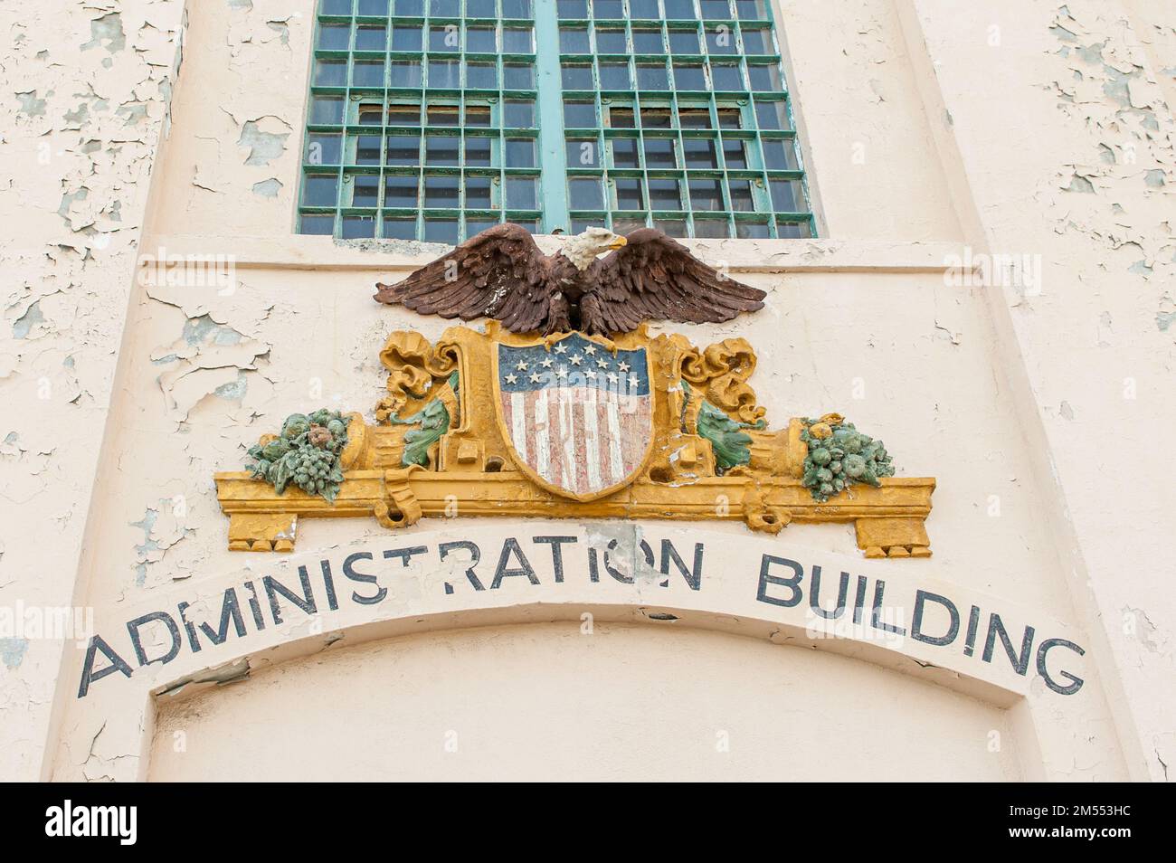 Administrative building at Alcatraz, the famous maximum security prison ...