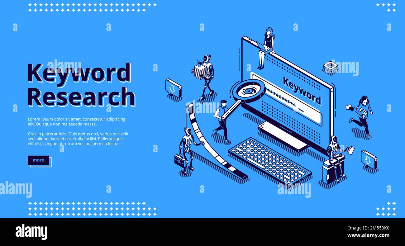 Keyword research isometric landing page. Seo keywording analysis tool ...