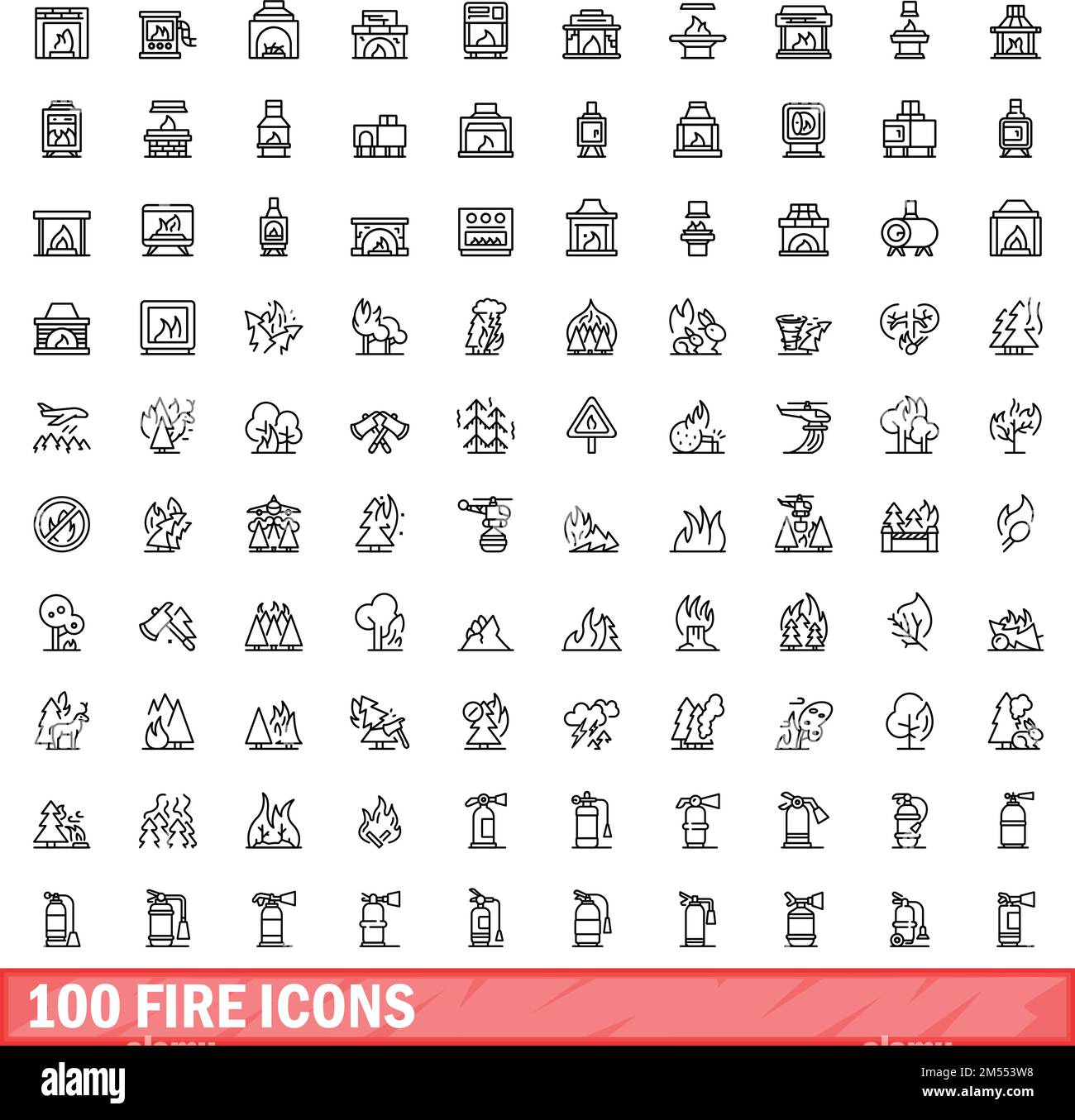 100 fire icons set. Outline illustration of 100 fire icons vector set ...
