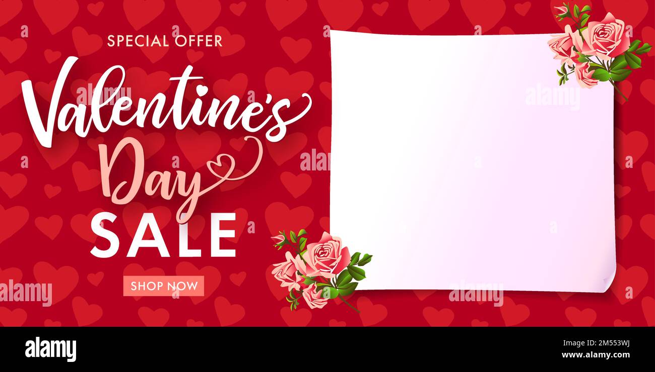 Valentine's Day Sale banner, empty blank. Shopping coupon or tag ...