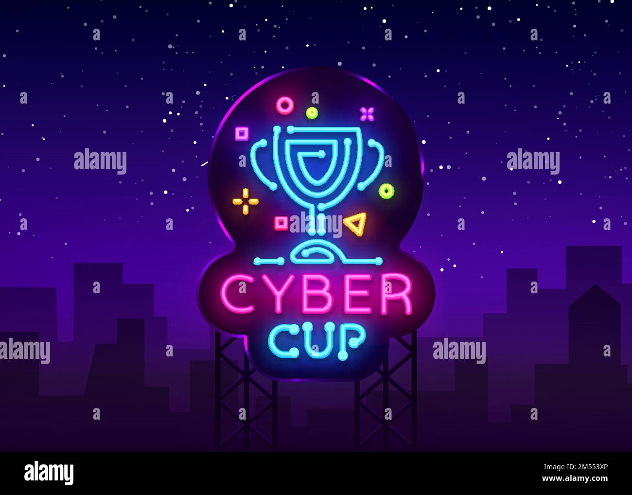 Cybersport Vector Cup emblem. Cyber Cup neon sign, design template for ...