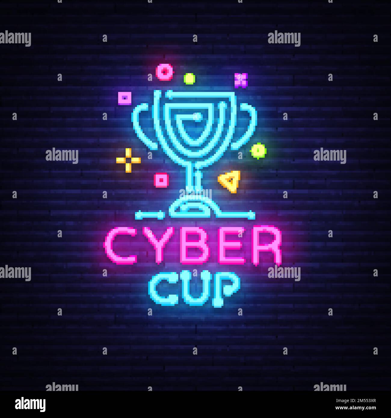 Cybersport Vector Cup emblem. Cyber Cup neon sign, design template for ...