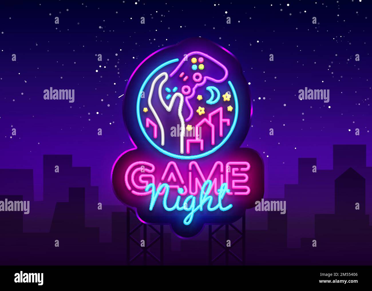Game Night neon sign Vector logo design template. Game night logo in ...