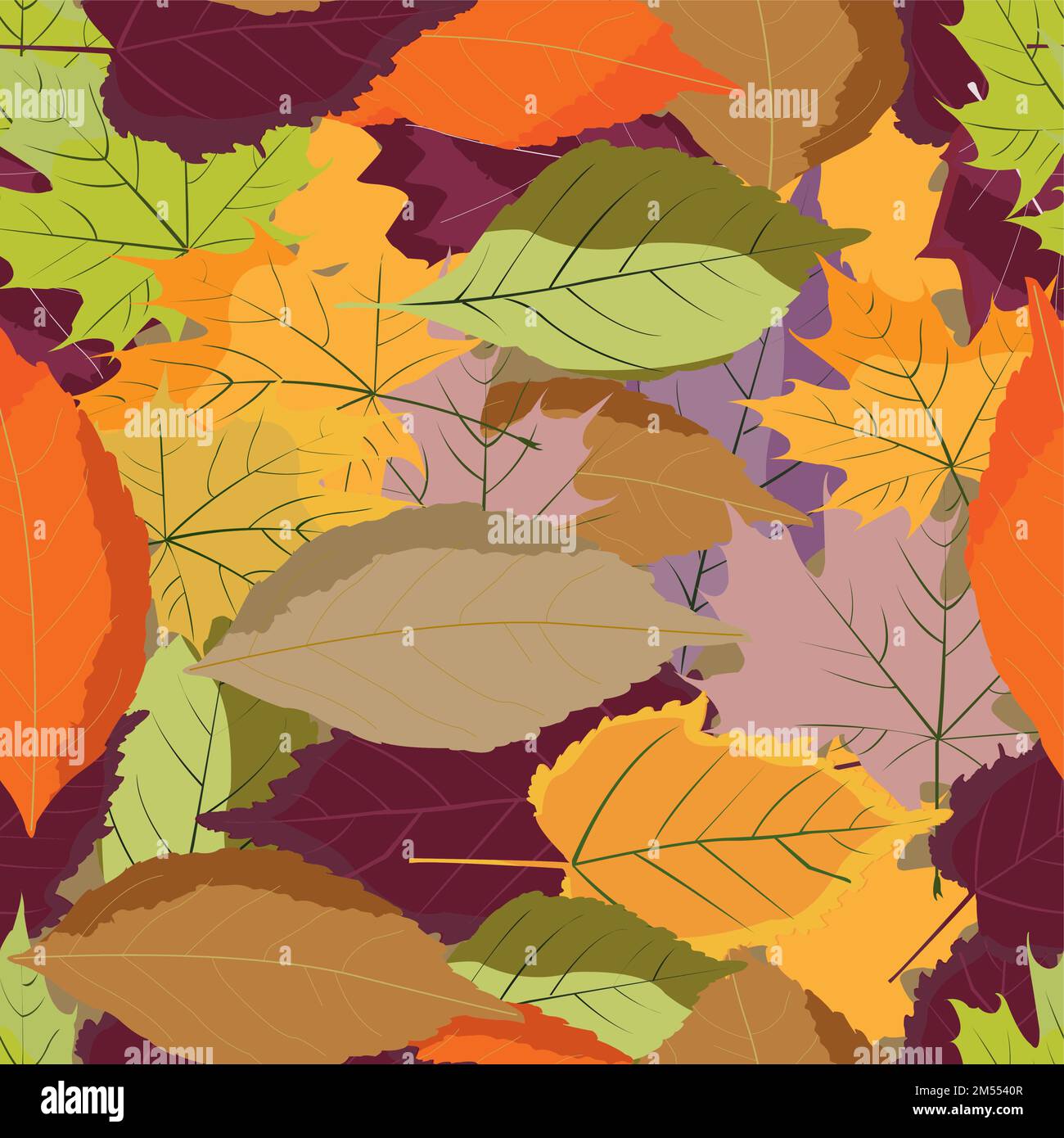 Seamless pattern with many colorful leaves composition; vector ...