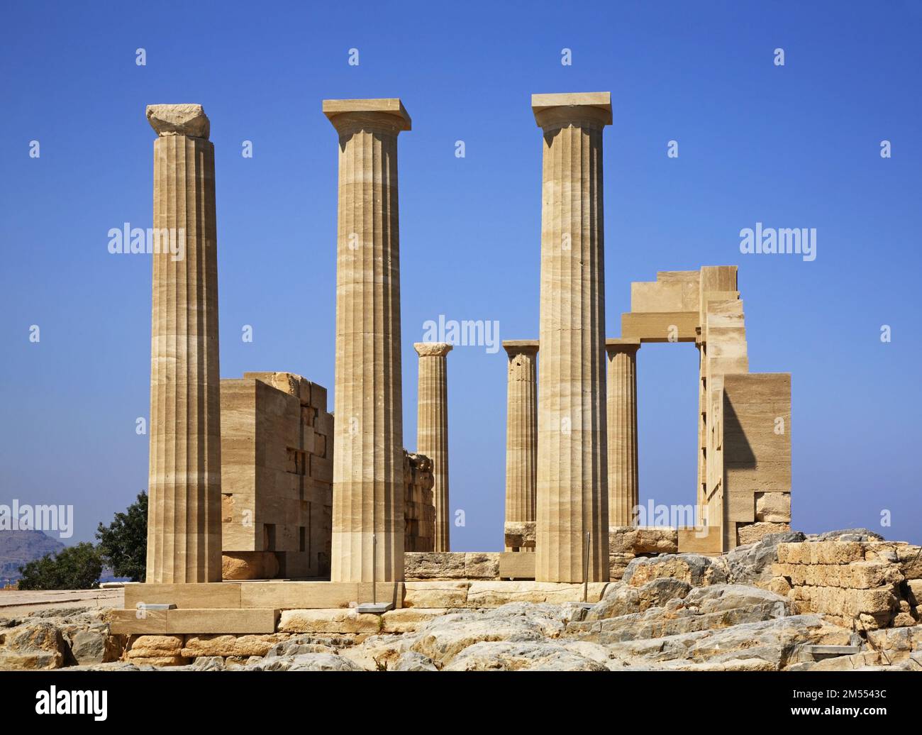 Acropolis in Lindos. Doric temple of Athena Lindia. Rhodes island ...