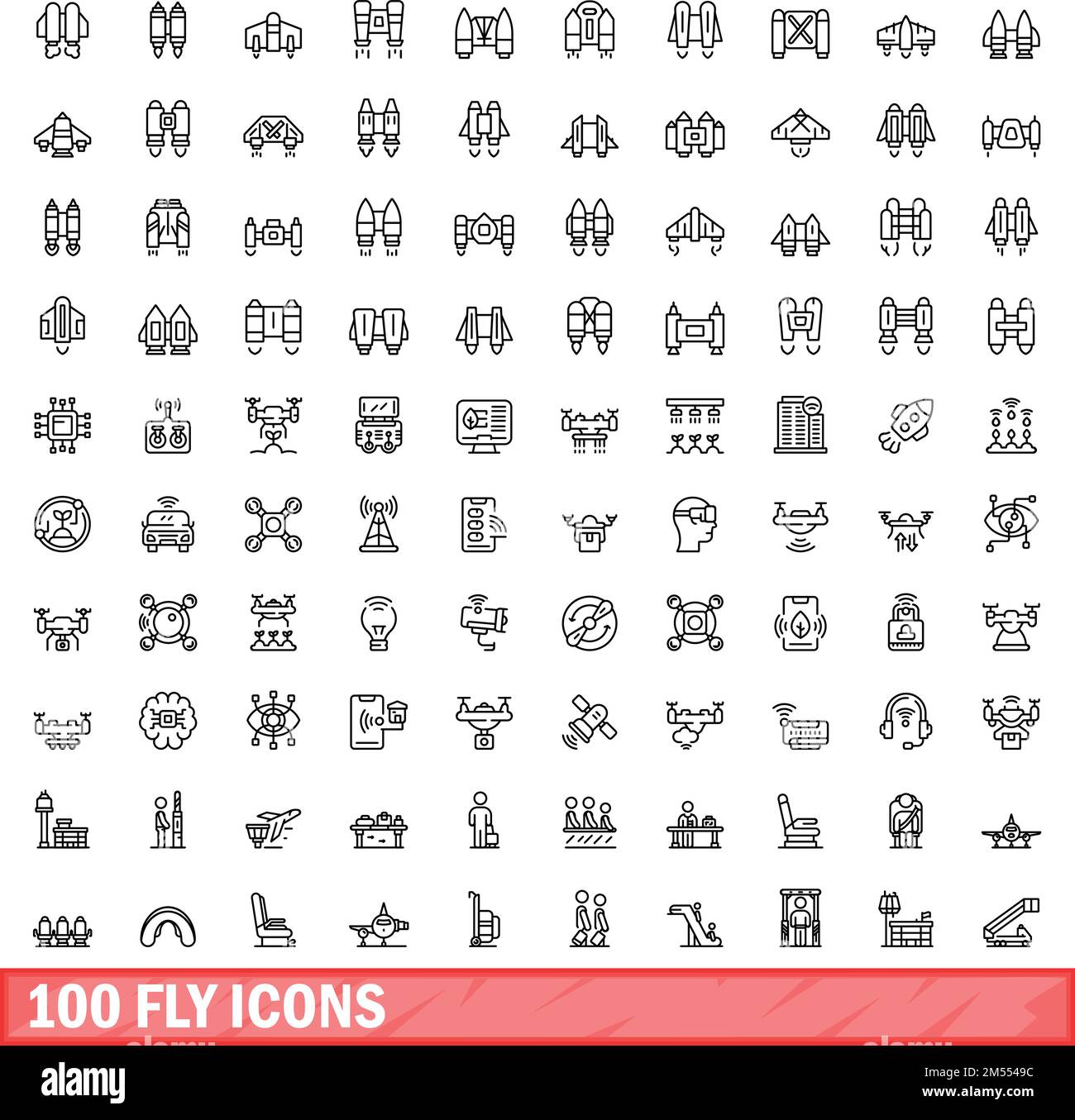 100 fly icons set. Outline illustration of 100 fly icons vector set ...