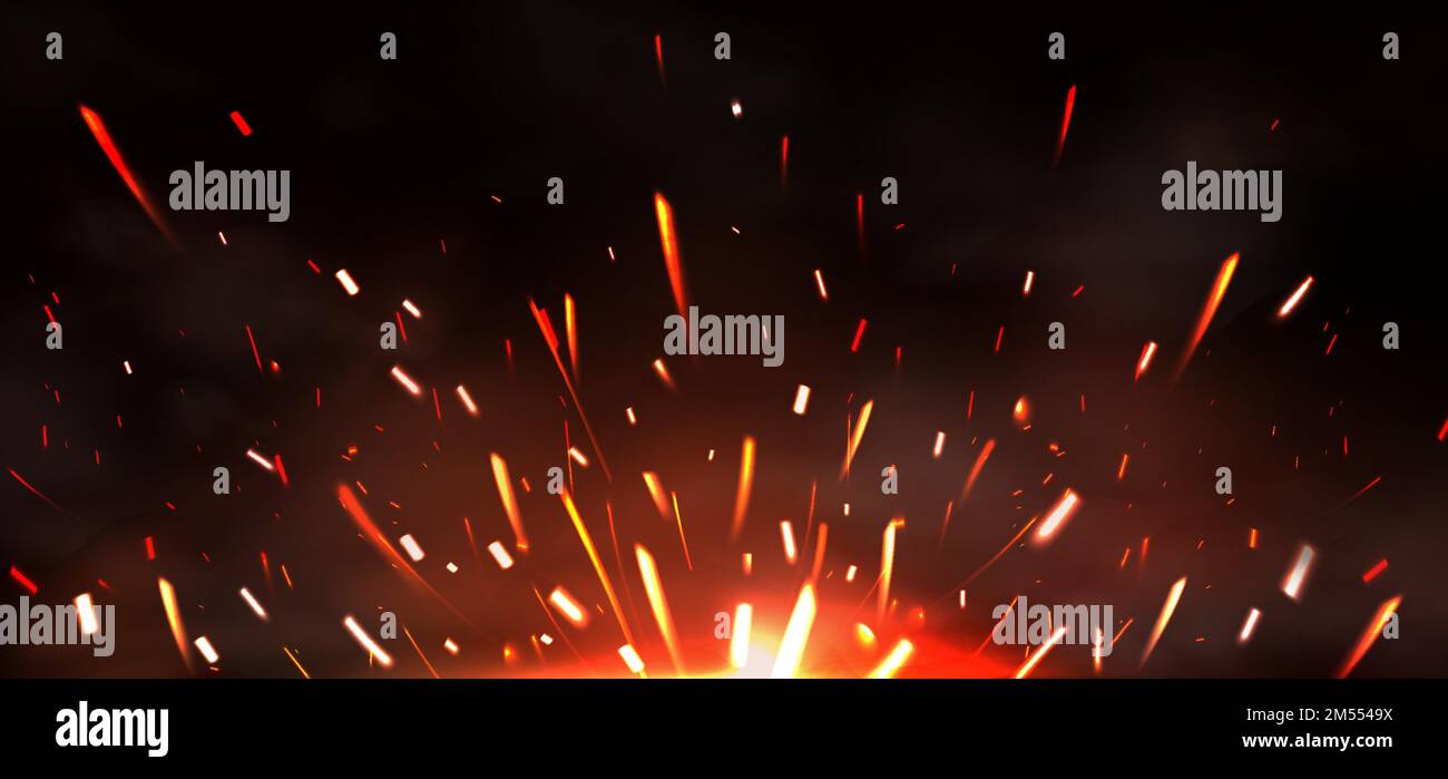 Weld sparks isolated on black background. Vector realistic flare effect ...