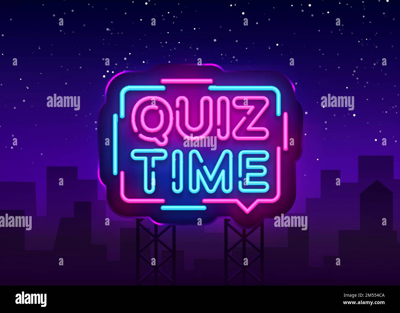 Quiz Time Announcement Poster Neon Signboard Vector Pub Quiz Vintage Styled Neon Glowing