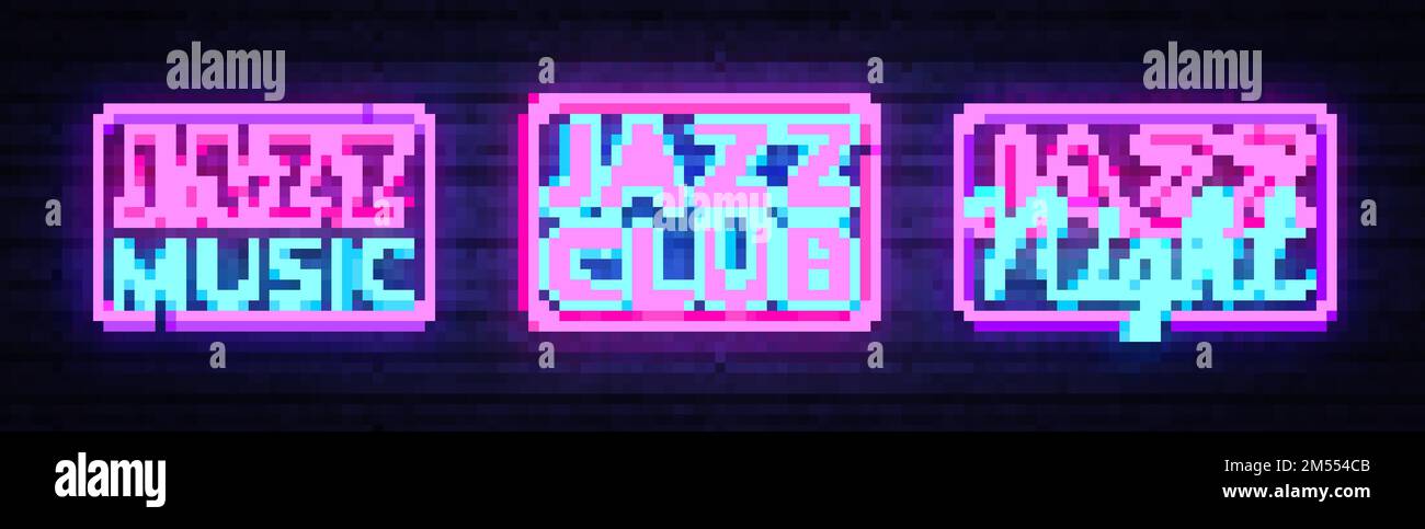 Jazz Music neon signs collection vector. Jazz Music design template ...