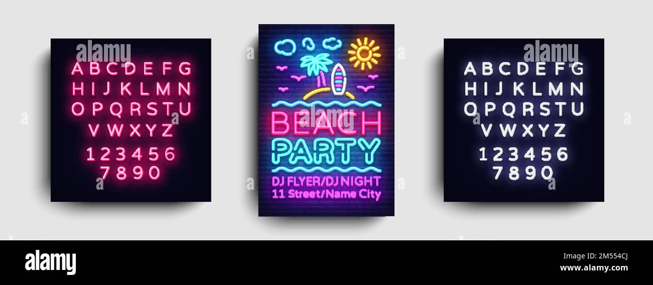 Beach party invitation card design template. Summer party poster in ...