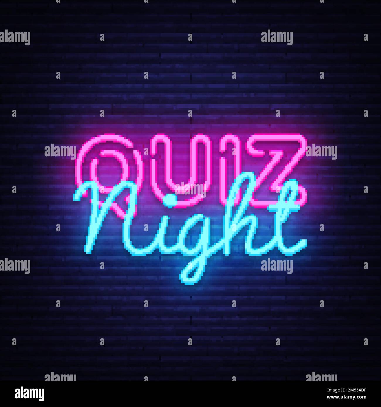 Quiz night announcement poster vector design template. Quiz night neon ...