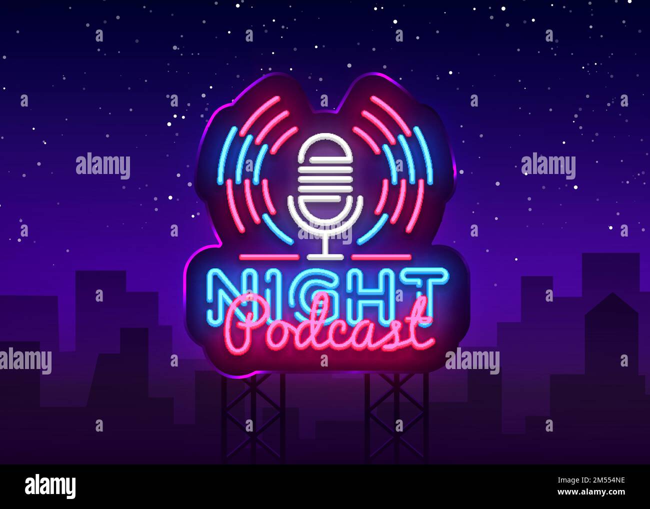 Podcast neon sign vector. Night Podcast Design template neon sign, light banner, neon signboard ...