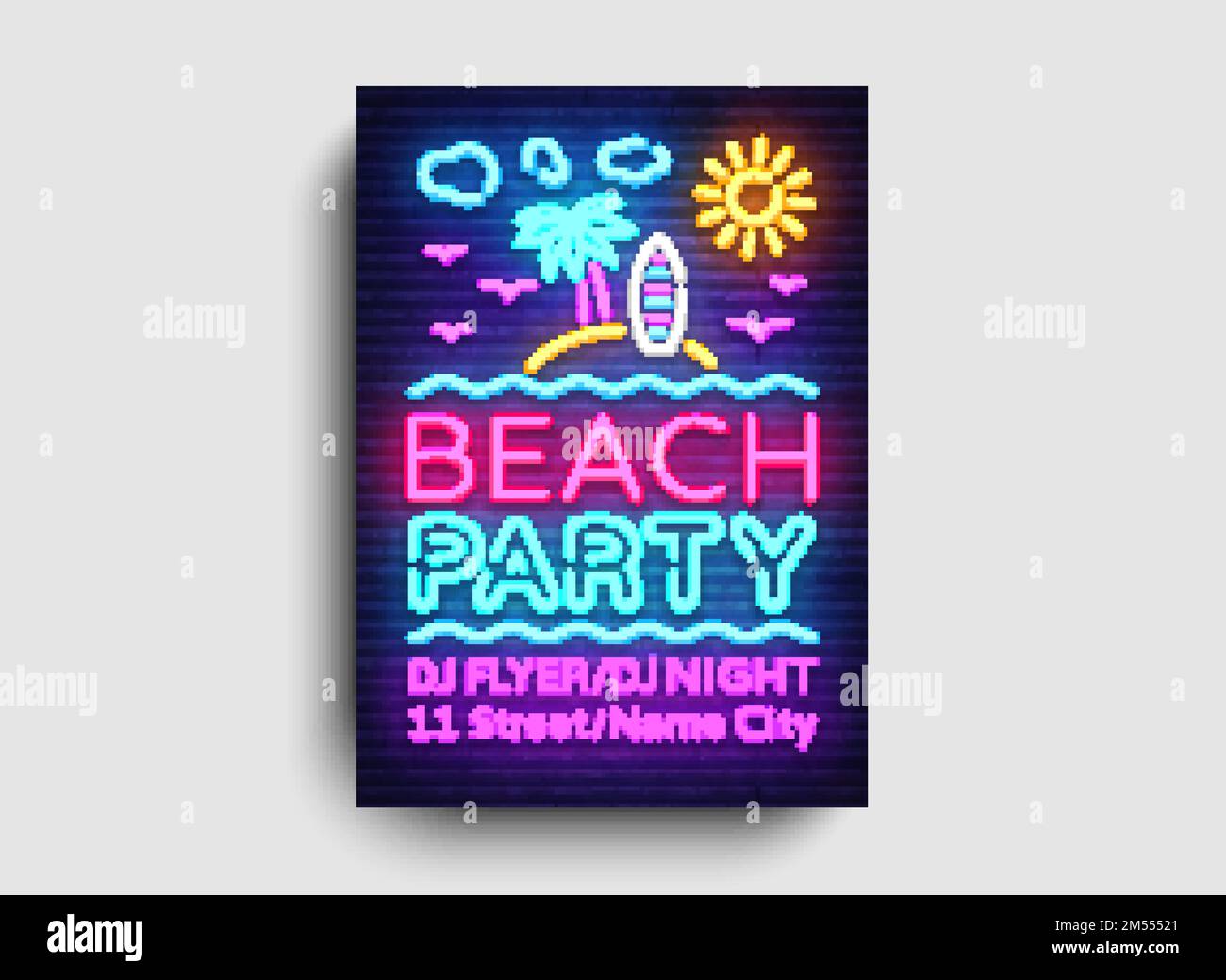 Beach party invitation card design template. Summer party poster in ...