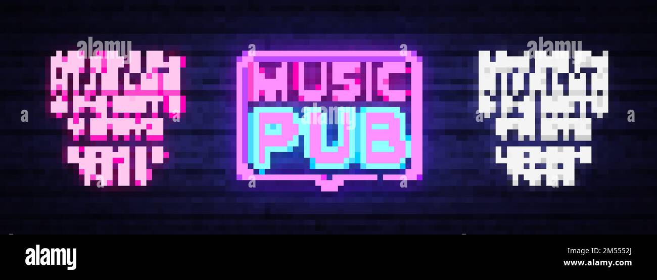 Music Pub neon sign vector. Live Music design template neon sign, light ...