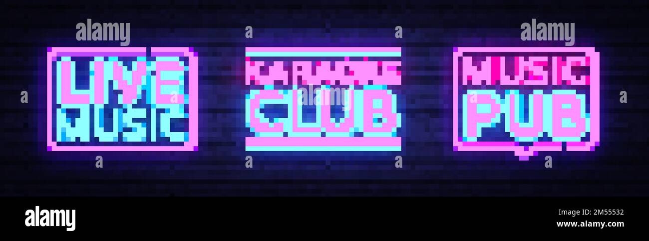 Live Music neon signs collection vector. Karaoke Club design template ...