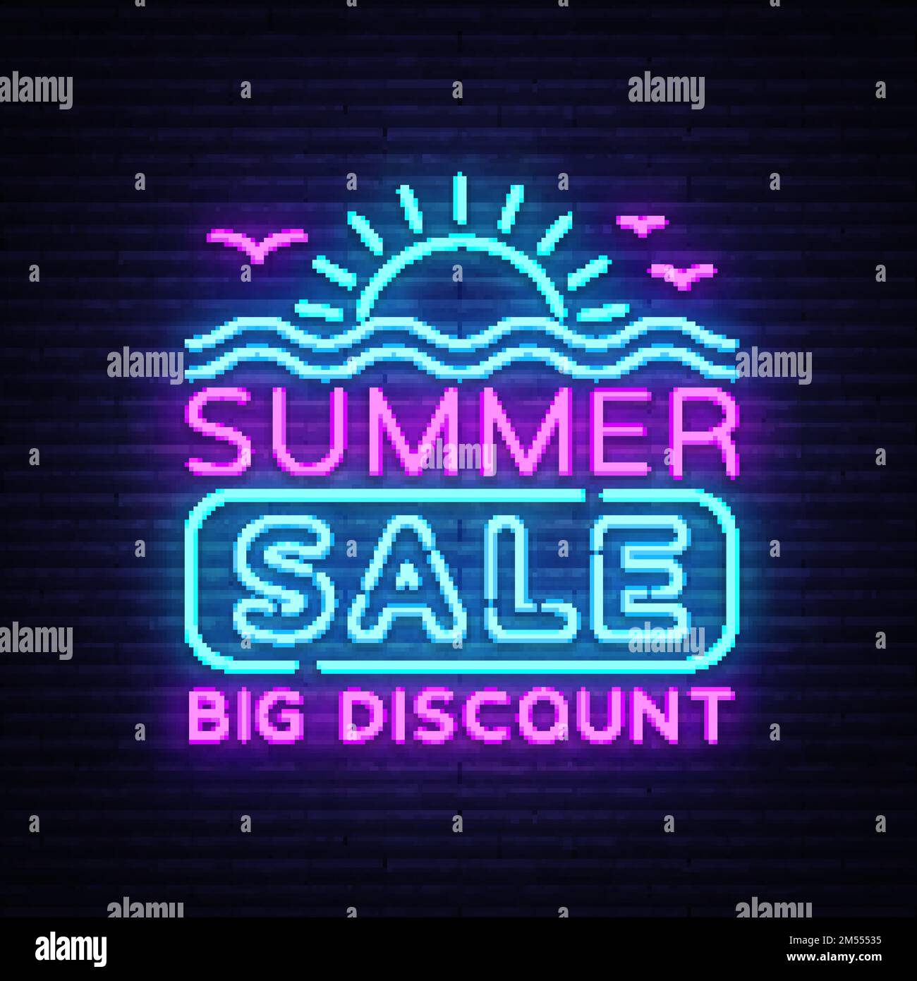 Summer Sales Neon Banner Vector. Bright Neon Advertising of Summer ...
