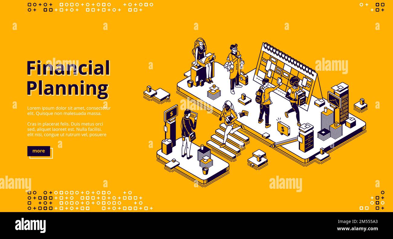 Financial planning isometric landing page. Marketing strategy, company ...