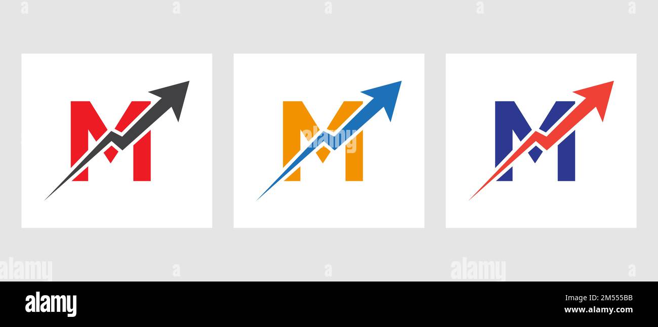 Letter M Financial Logo Template with Marketing Growth Arrow. Marketing ...