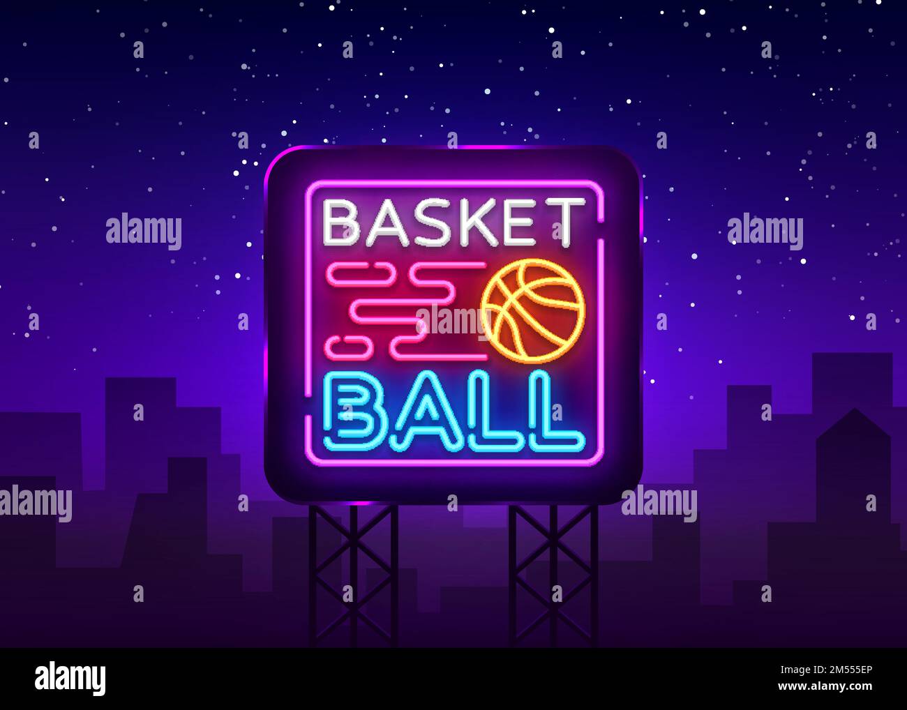 Basketball Night Neon Logo Vector. Basketball neon sign, design ...