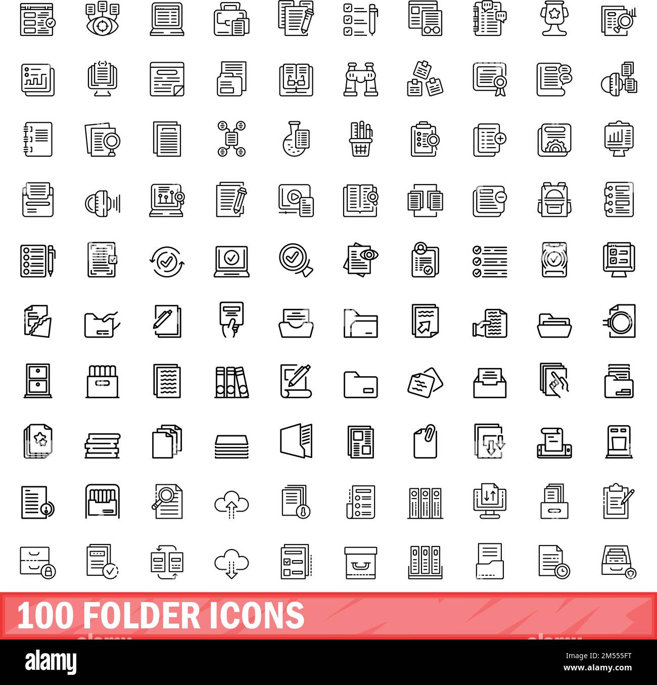 100 folder icons set. Outline illustration of 100 folder icons vector ...