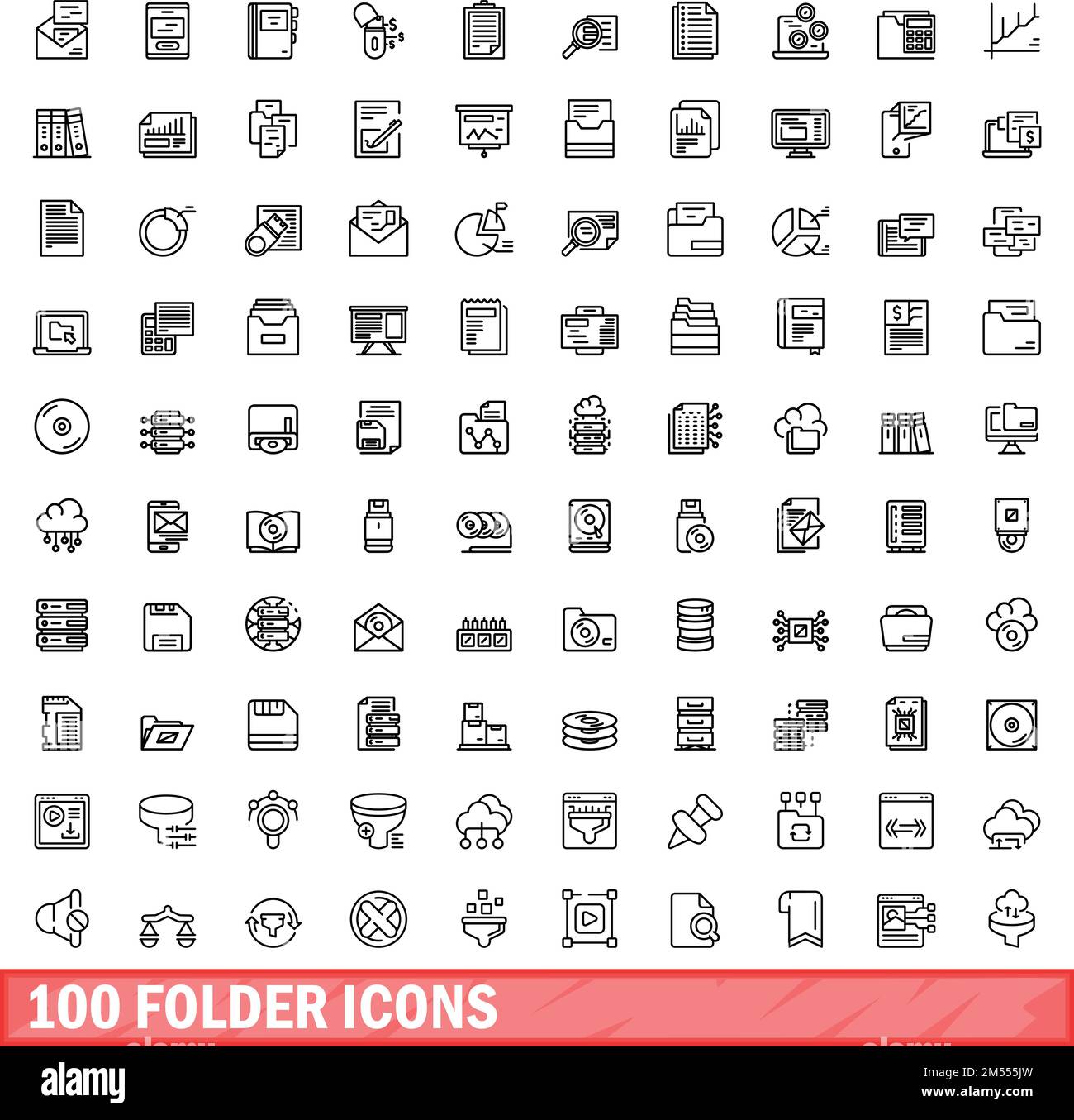 100 folder icons set. Outline illustration of 100 folder icons vector ...