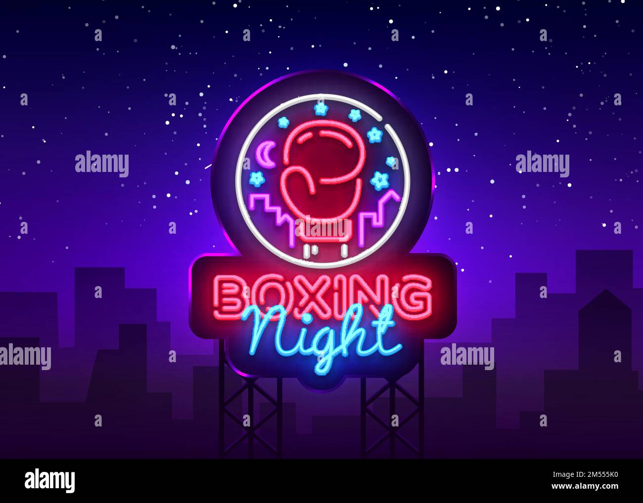 Boxing neon sign vector. Boxing Night Design template neon sign, Fight ...