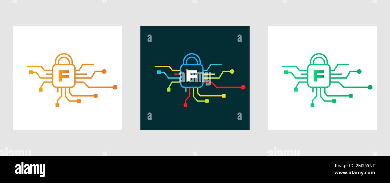 Letter F Cyber Security Logo. Internet Security Sign, Cyber Protection ...