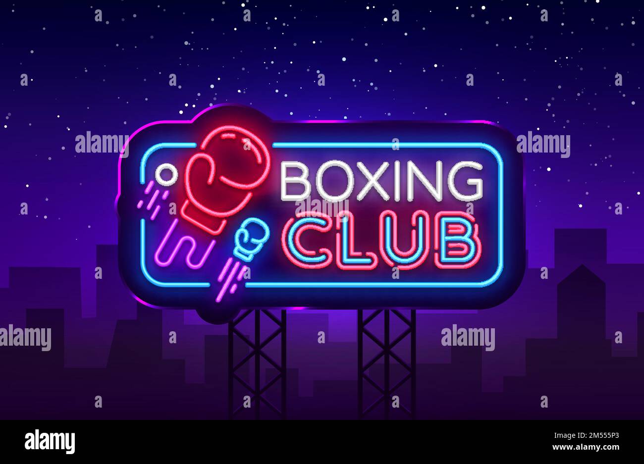 Boxing Club neon sign vector. Boxing Night Design template neon sign ...