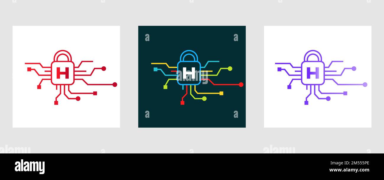 Letter H Cyber Security Logo. Internet Security Sign, Cyber Protection ...