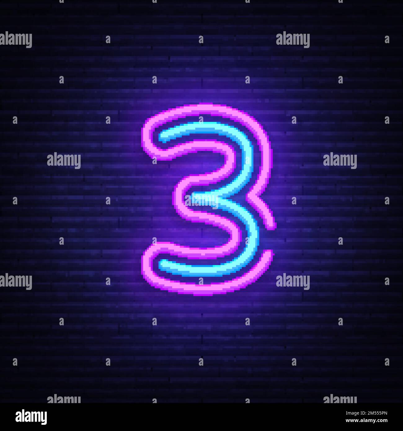 Number three symbol neon sign vector. Third, Number three template neon ...