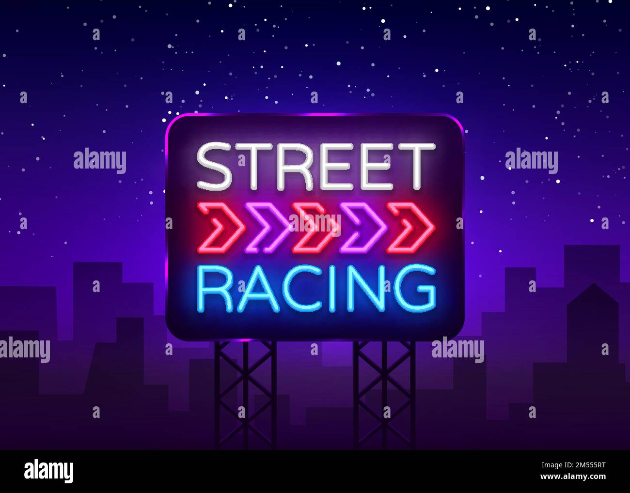 Street Racing Night Neon Logo Vector. Racing neon sign, design template ...
