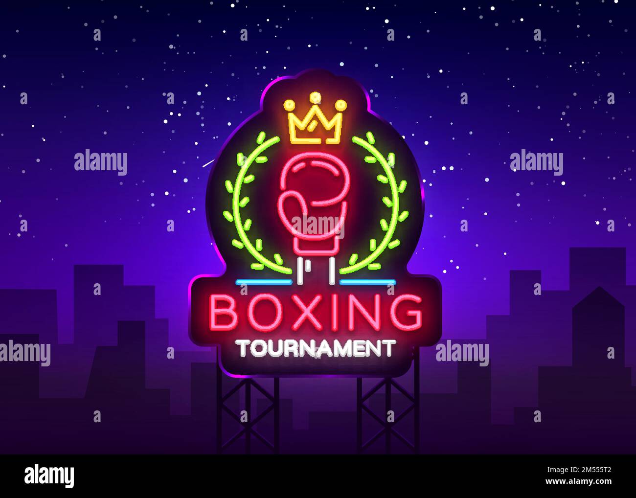 Boxing neon sign design vector template. Boxing Tournament Night Logo ...