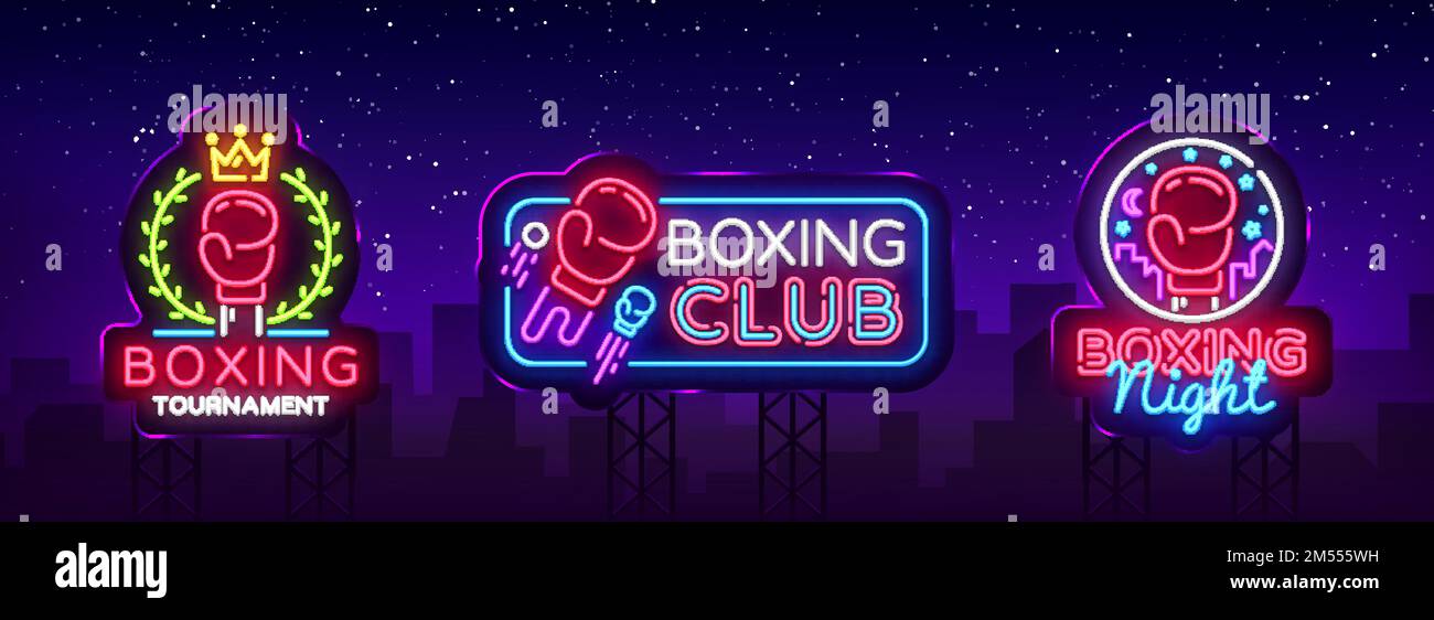 Collection Boxing neon signs. Design vector template. Boxing Tournament ...