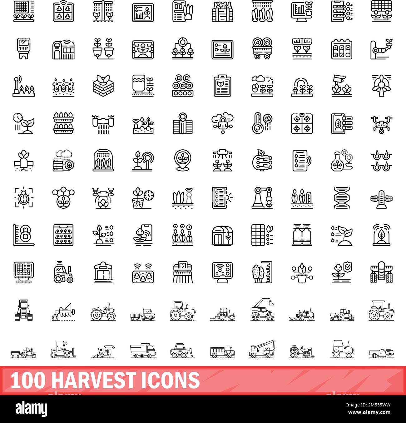 100 harvest icons set. Outline illustration of 100 harvest icons vector ...