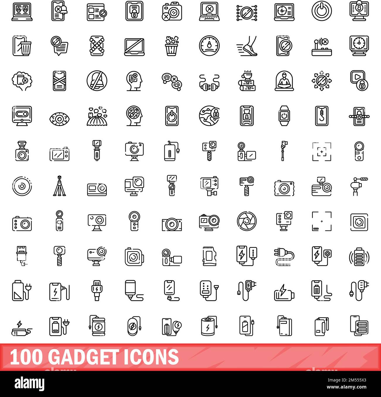 100 gadget icons set. Outline illustration of 100 gadget icons vector ...