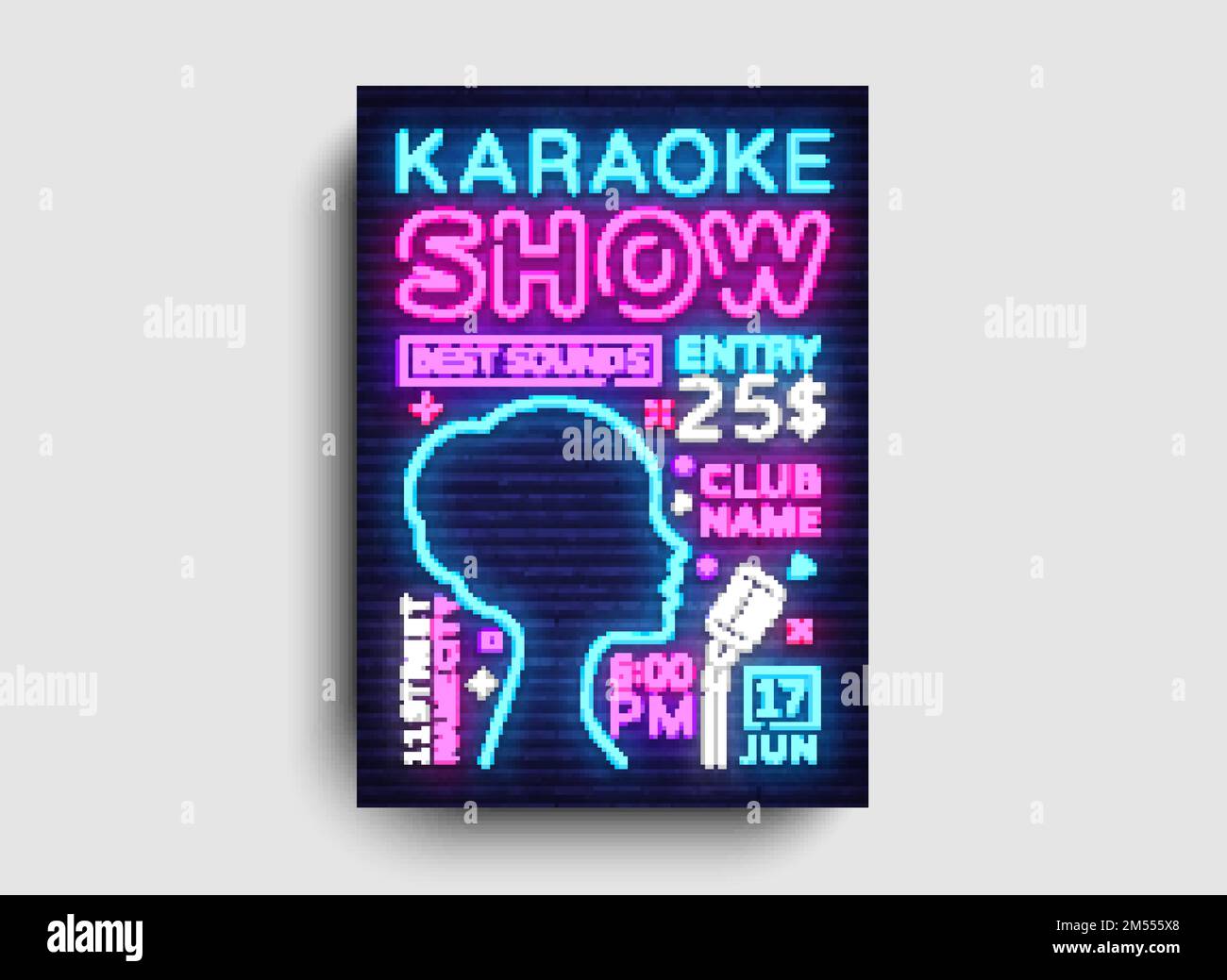 Karaoke design poster vector. Karaoke Party Design Template Flyer, Neon ...