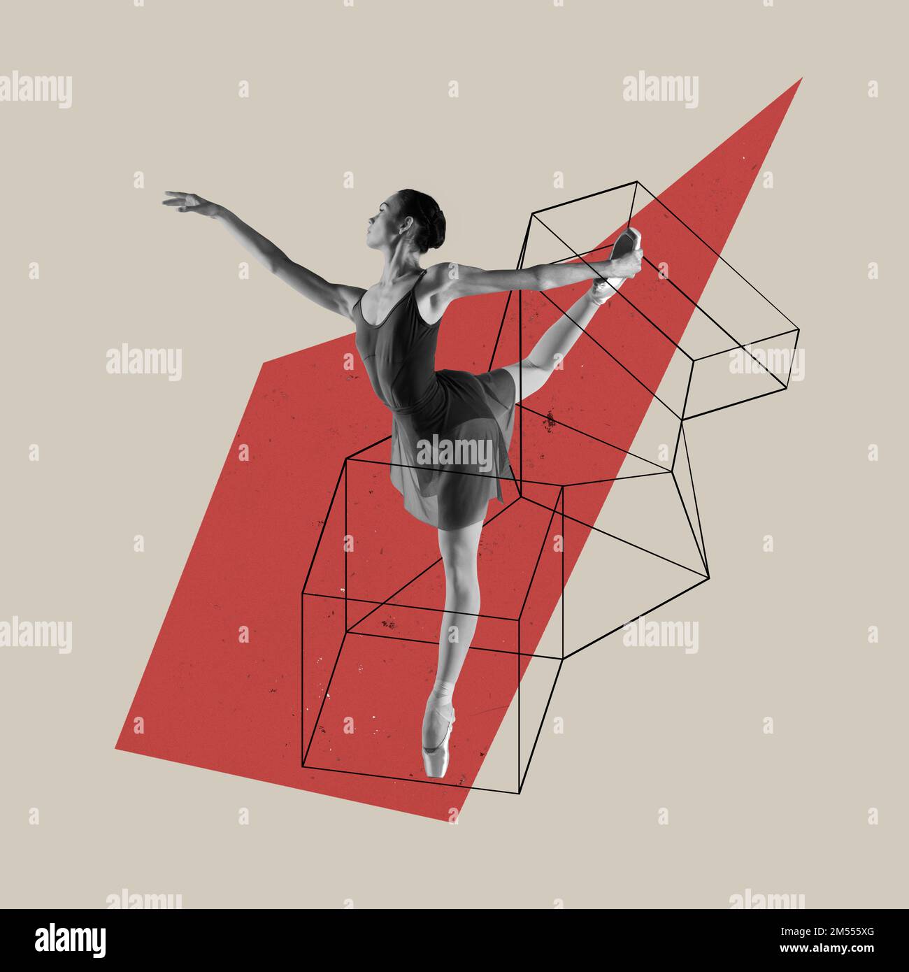 Creative art collage. Artistic young girl, ballet dancer performing ...