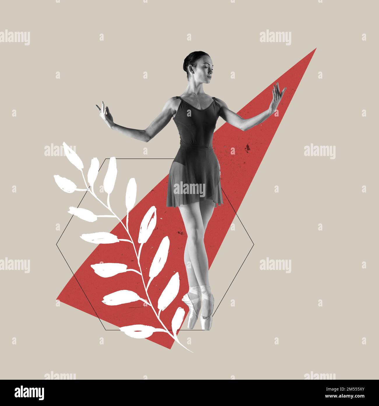 Creative art collage. Graceful young girl, ballerina dancing ...