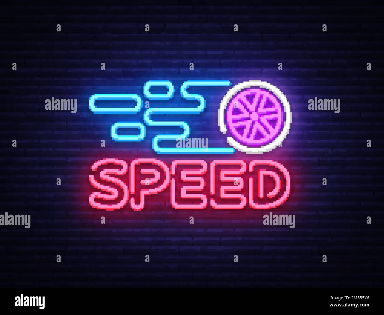 Speed Night Neon Logo Vector. Racing neon sign, design template, modern ...