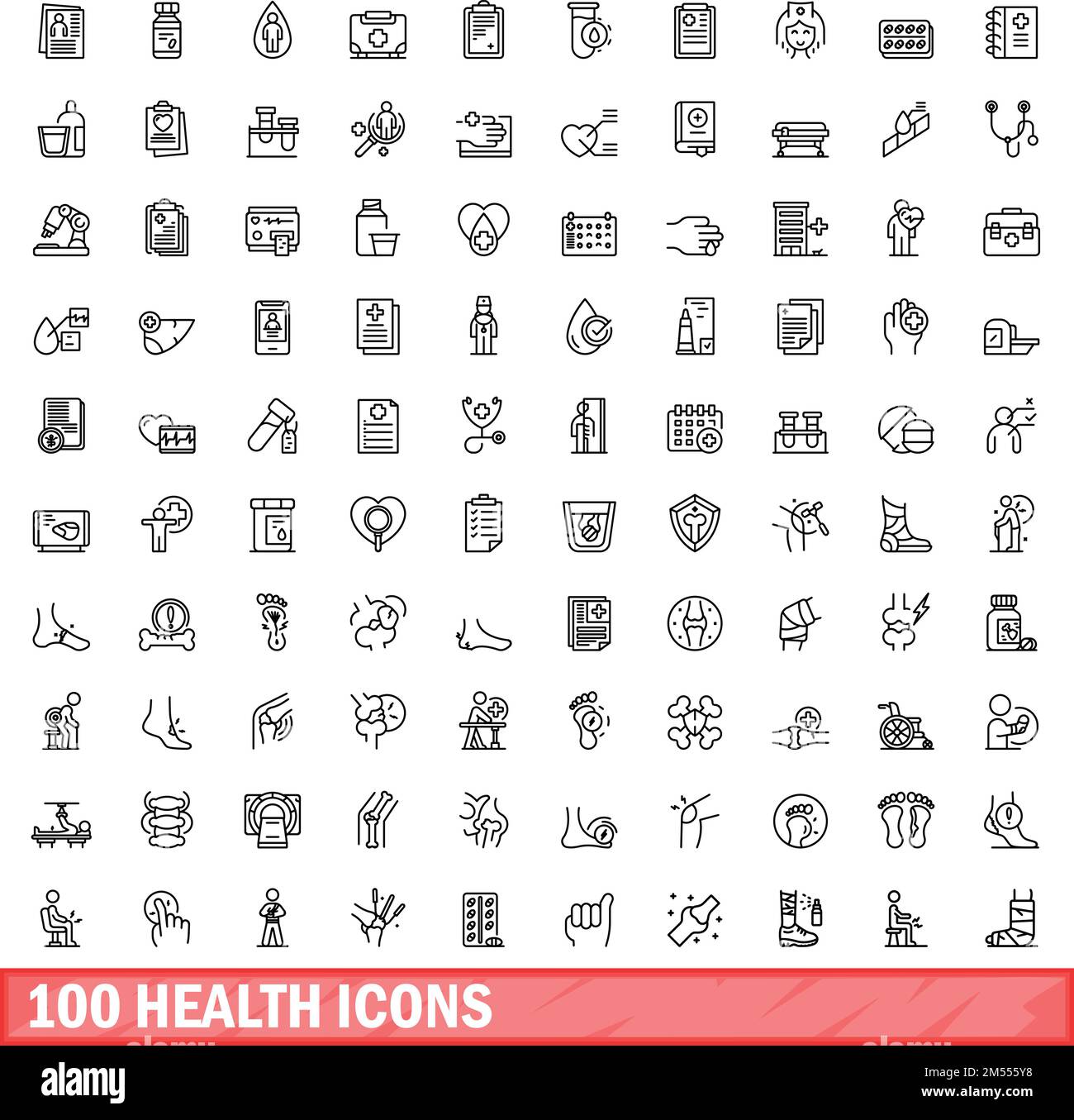 100 health icons set. Outline illustration of 100 health icons vector ...