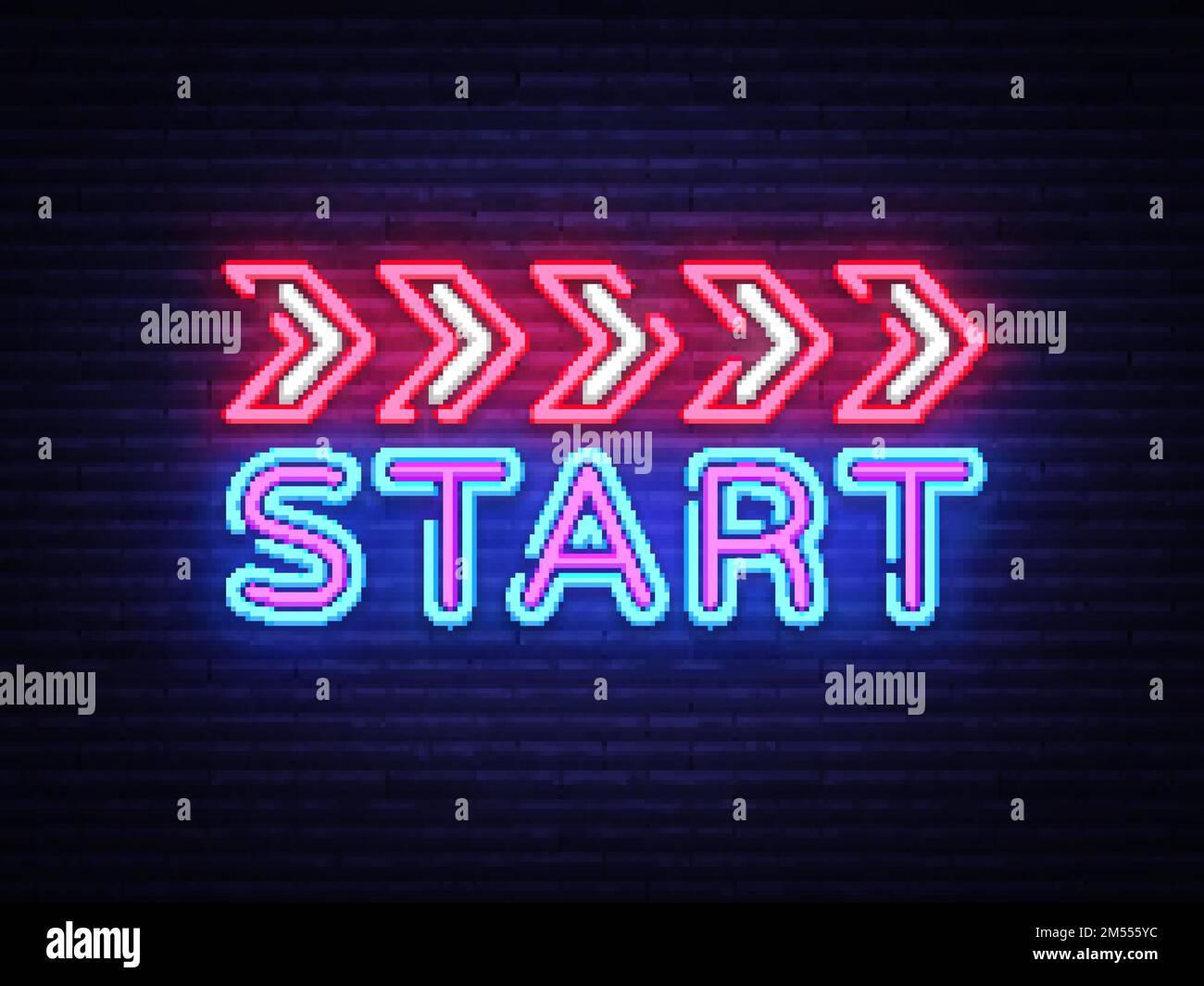 Start Neon sign vector design template. Start Race neon text, light ...
