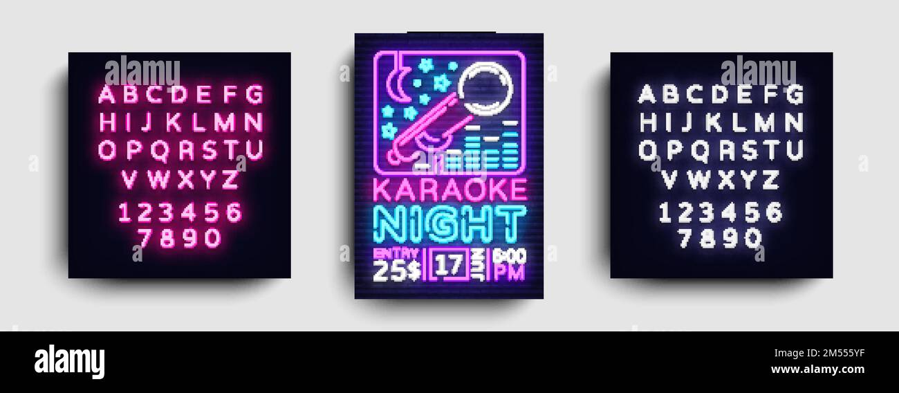 Karaoke design poster vector. Karaoke Party Design Template Flyer, Neon ...