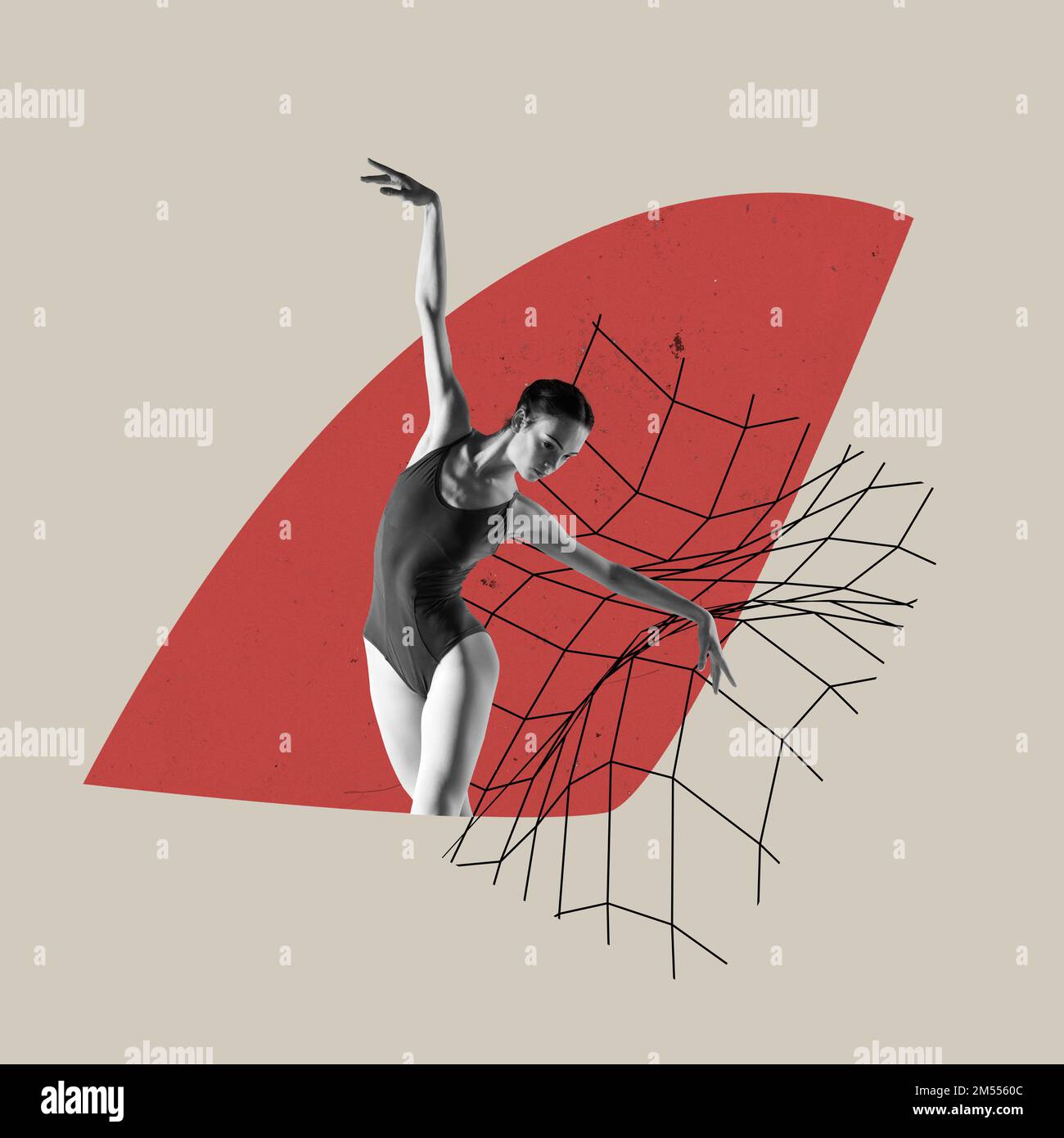 Creative art collage. Young tender girl, ballet dancer performing over ...