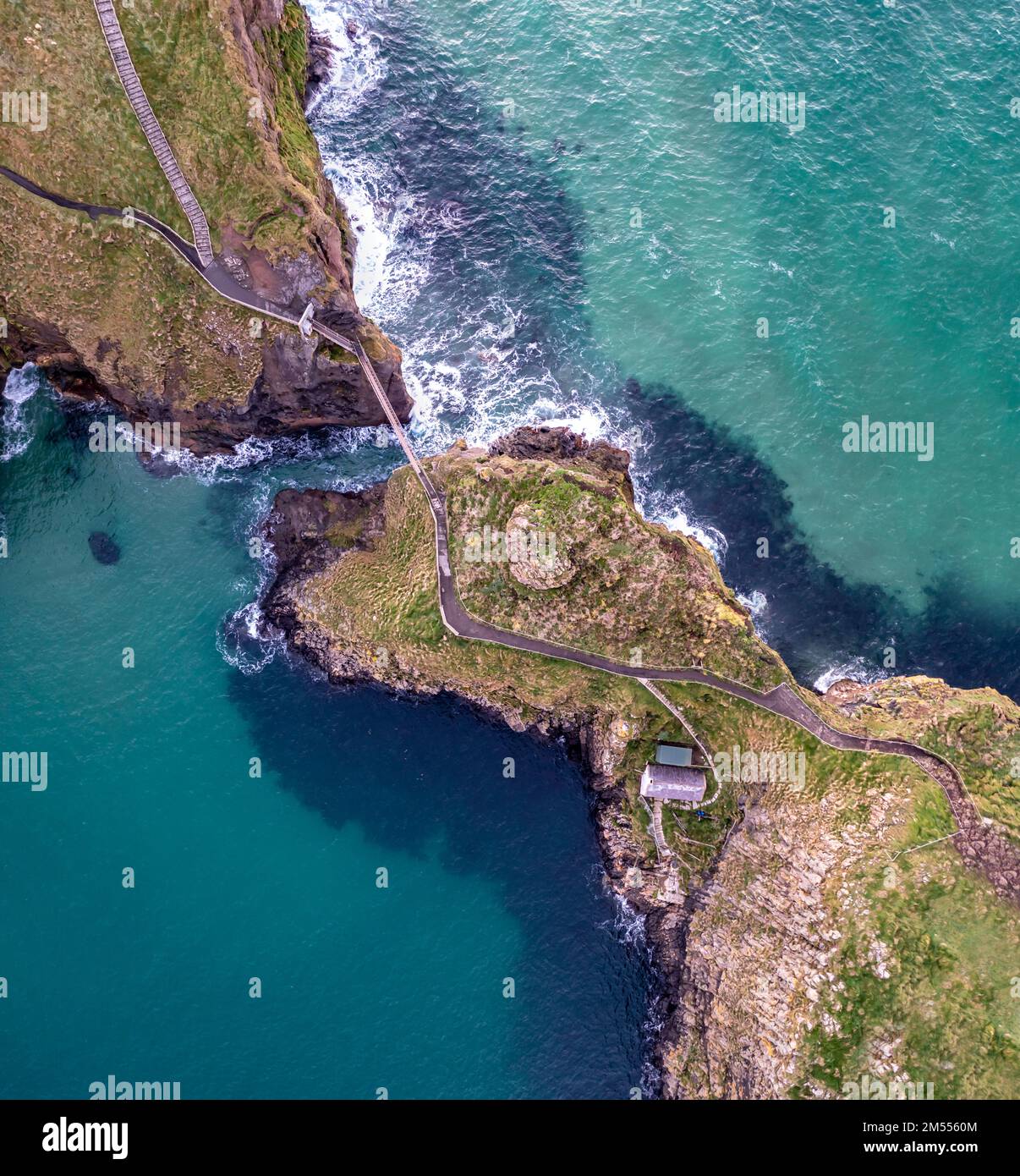 Aerial view of Ballintoy Harbour near Giants Causeway, County. Antrim ...