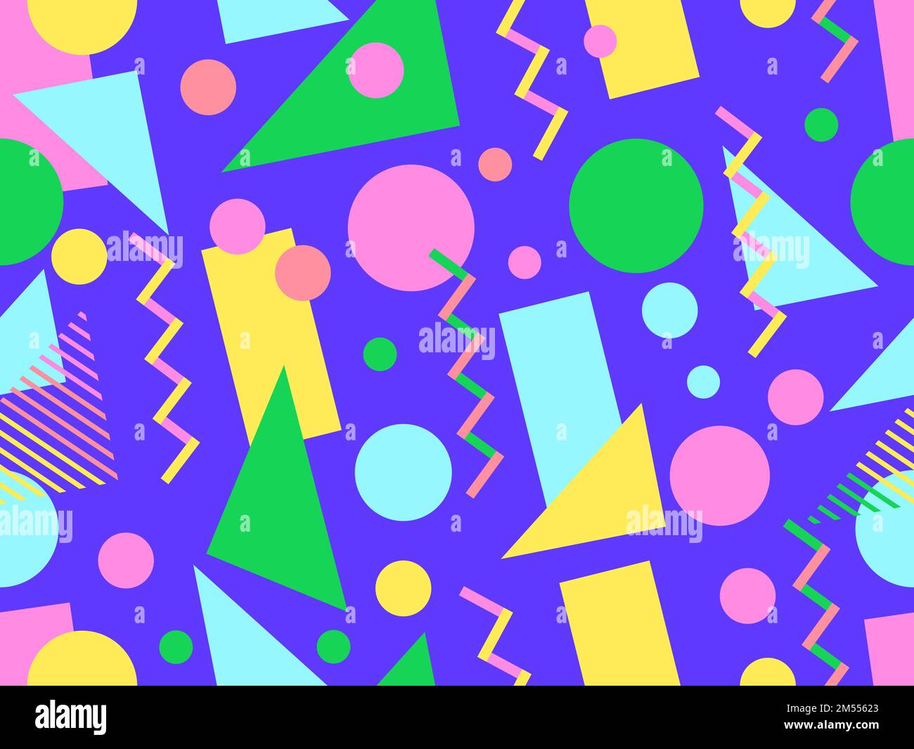 Seamless pattern with geometric shapes in 80s memphis style. Colorful ...