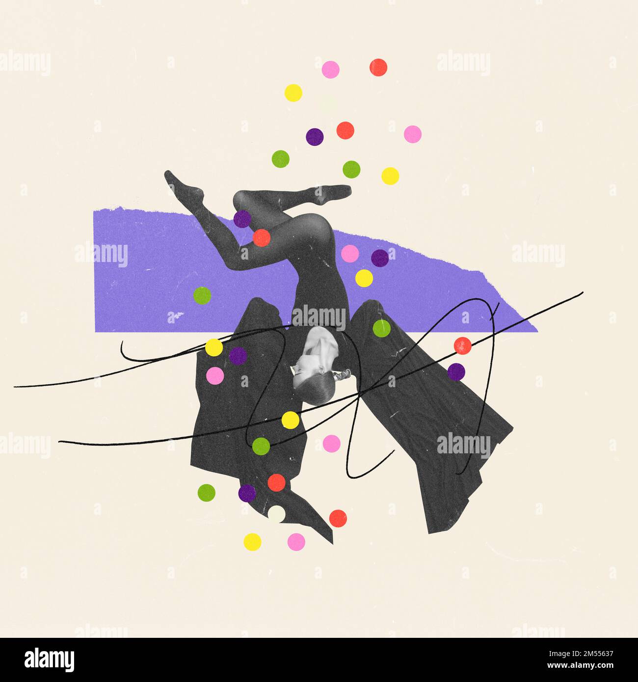 Creative art collage. Expressive dance. Young ballerina in impressive ...