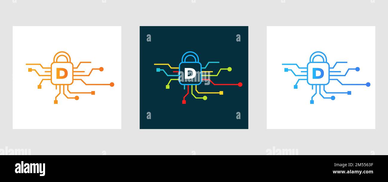 Letter D Cyber Security Logo. Internet Security Sign, Cyber Protection ...
