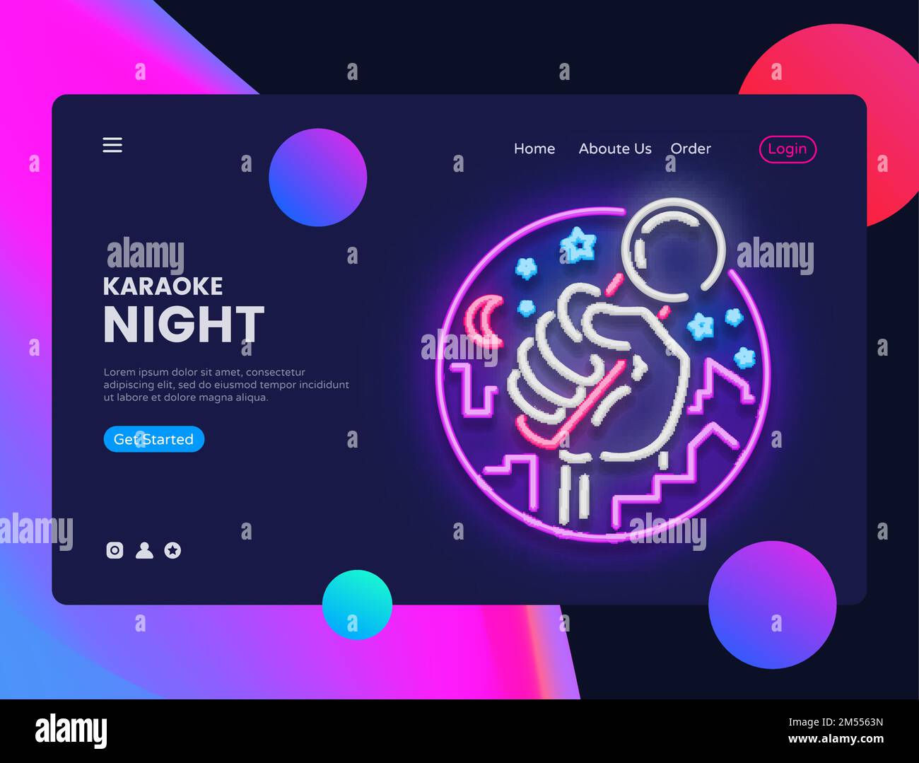 Karaoke Neon Horizontal Web Banner Vector. Live Music Advertising ...